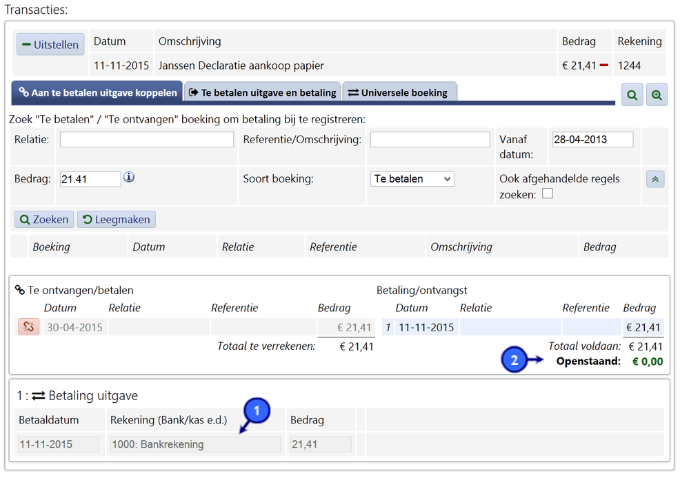 Gekoppelde boekingen (Te ontvangen inkomsten, Te betalen uitgaves ...